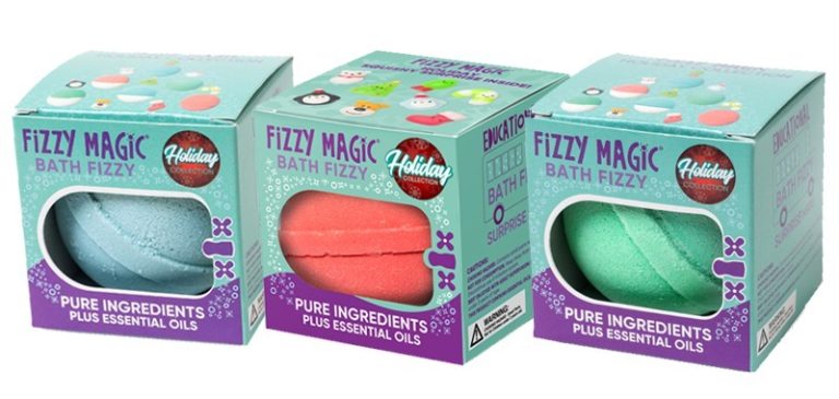 3 Individual Boxed Bath Bombs with Holiday Squishy Surprises - Fizzy Magic
